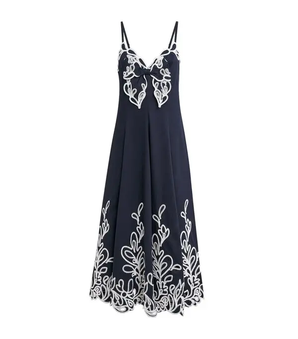 Cinq À Sept Cotton Poplin Paisley Bloom Midi Dress - Navy