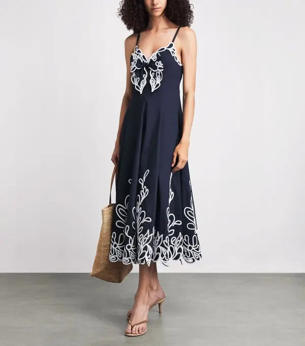 Cinq À Sept Cotton Poplin Paisley Bloom Midi Dress