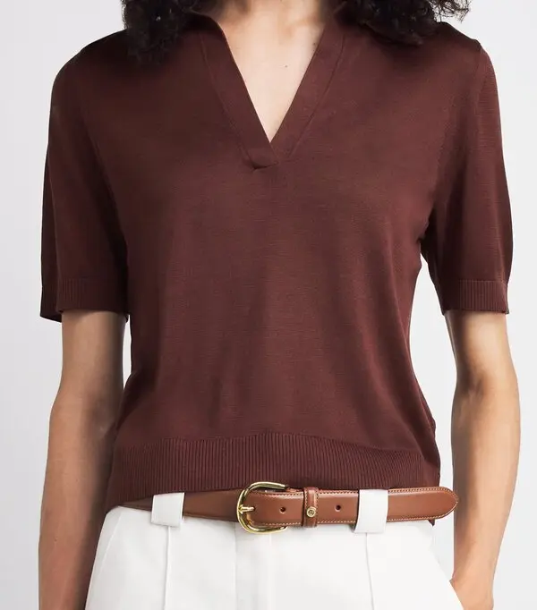 ME+EM Pure Silk Short Sleeve Polo Shirt