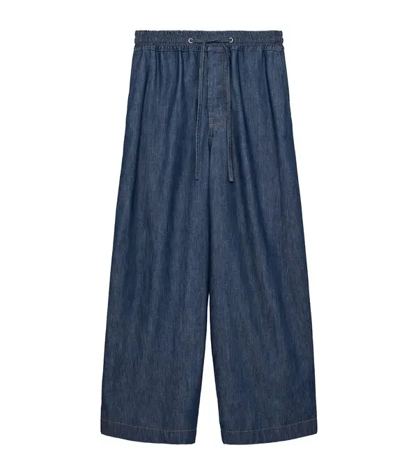 Loewe Chambray Drawstring Wide-leg Trousers - Blue