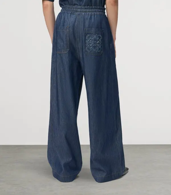 Loewe Chambray Drawstring Wide-leg Trousers