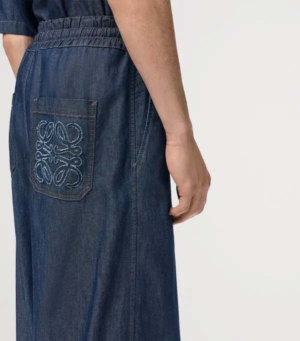 Loewe Chambray Drawstring Wide-leg Trousers