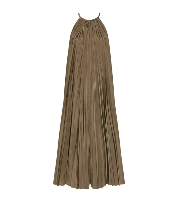 Max Mara Pleated Halterneck Midi Dress - Brown