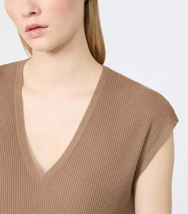 Max Mara Virgin Wool Ribbed V-neck Top