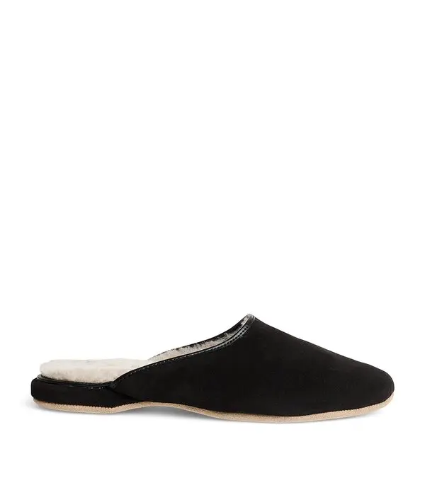 Derek Rose Suede Douglas Slippers With Sheepskin Lining - Black