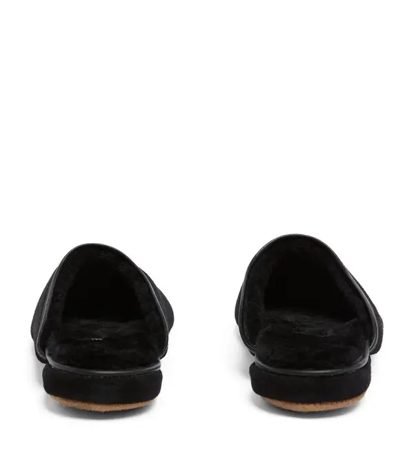 Derek Rose Suede Douglas Slippers With Sheepskin Lining - Black