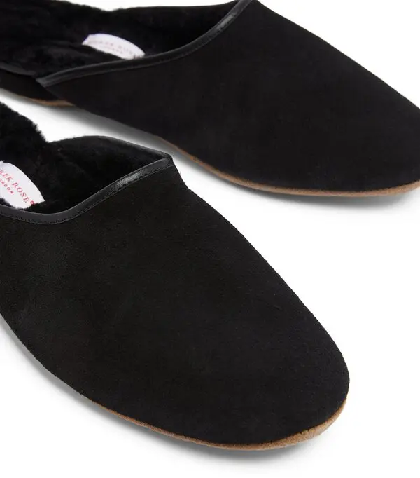 Derek Rose Suede Douglas Slippers With Sheepskin Lining - Black