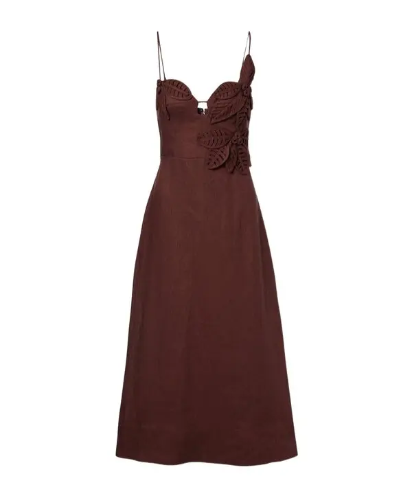Farm Rio Appliqué Linen Midi Dress