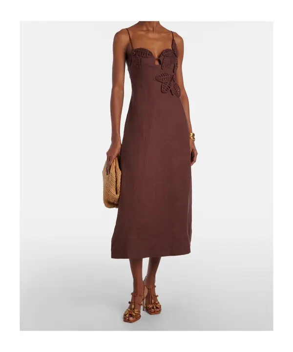 Farm Rio Appliqué Linen Midi Dress