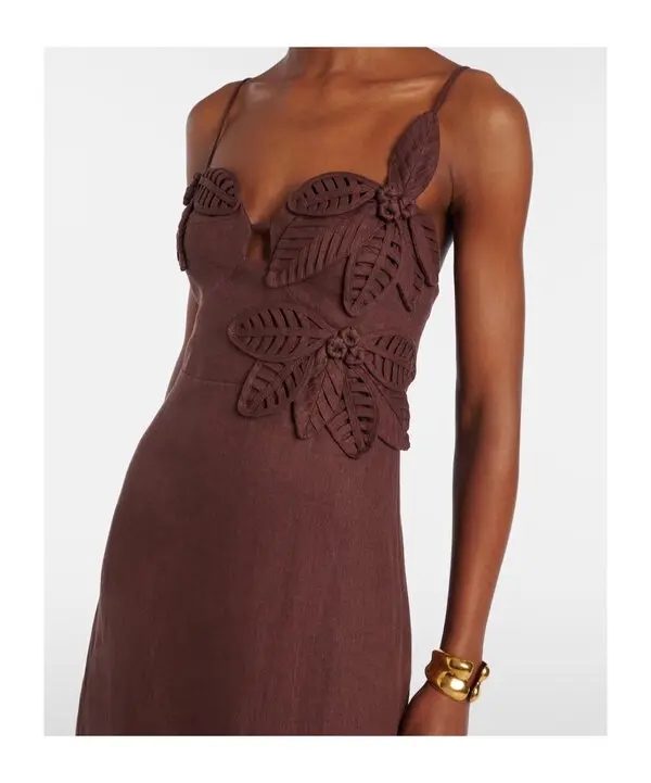 Farm Rio Appliqué Linen Midi Dress