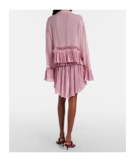 Blumarine Plissé Tiered Georgette Miniskirt