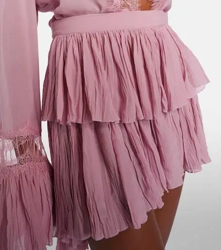 Blumarine Plissé Tiered Georgette Miniskirt