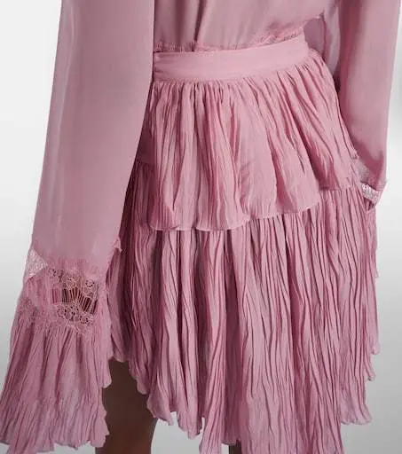 Blumarine Plissé Tiered Georgette Miniskirt
