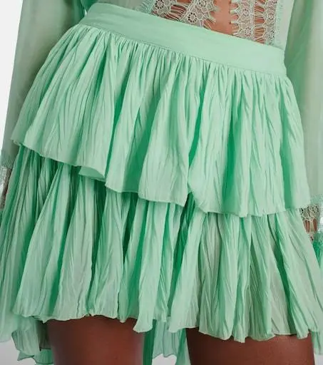 Blumarine Plissé Tiered Georgette Miniskirt