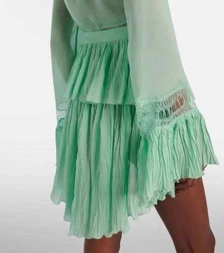 Blumarine Plissé Tiered Georgette Miniskirt