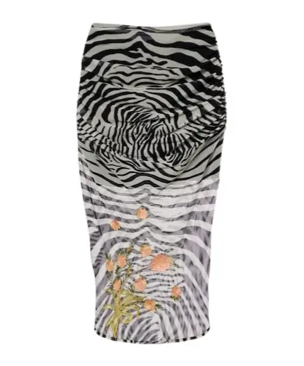 Blumarine Printed Sheer Mesh Midi Skirt - Gray