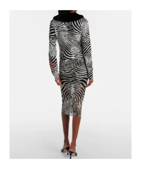 Blumarine Printed Sheer Mesh Midi Skirt
