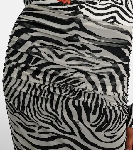 Blumarine Printed Sheer Mesh Midi Skirt