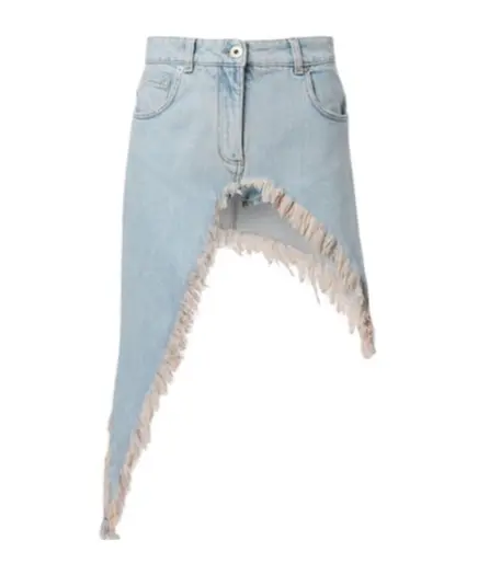 Blumarine Asymmetric Distressed Denim Miniskirt - Gray