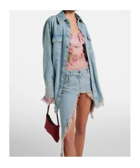 Blumarine Asymmetric Distressed Denim Miniskirt