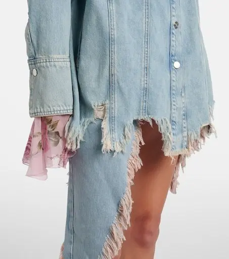 Blumarine Asymmetric Distressed Denim Miniskirt