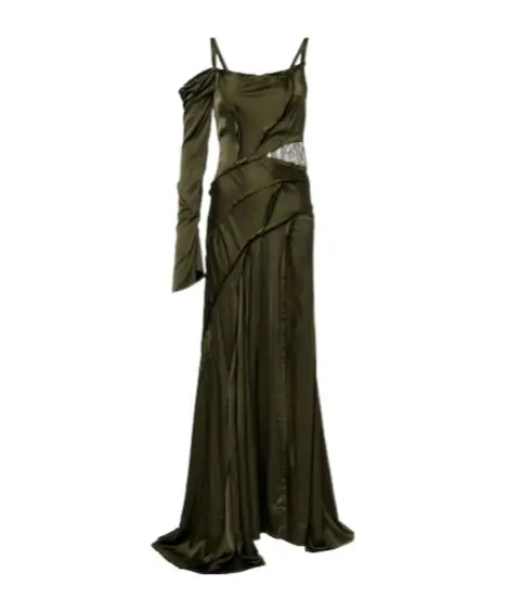 Blumarine Asymmetric Lace-trimmed Satin Gown - Black