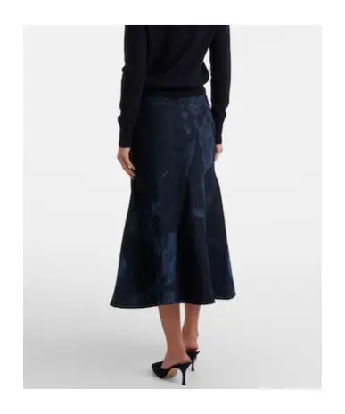 Erdem Floral Flared Denim Midi Skirt