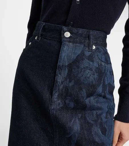 Erdem Floral Flared Denim Midi Skirt