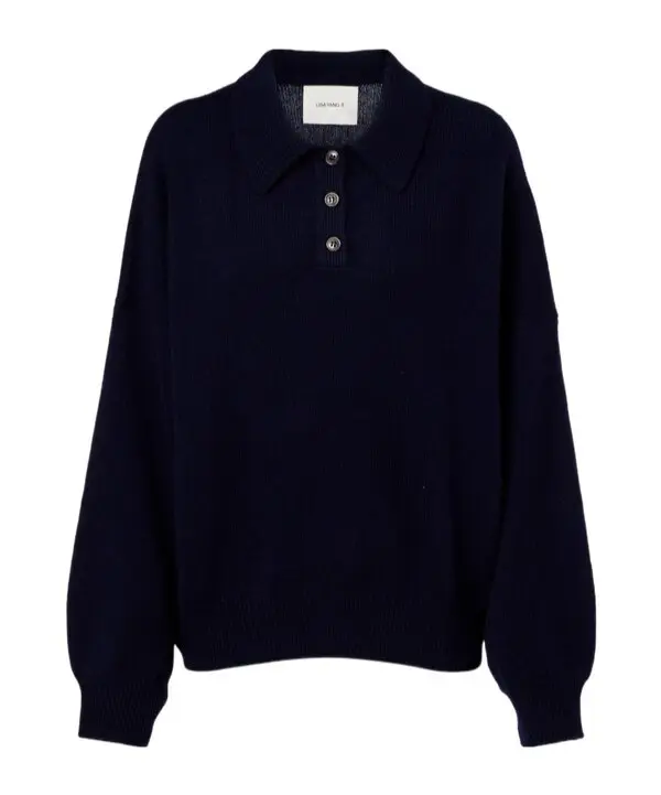 LISA YANG Etta Cashmere Polo Sweater - Blue