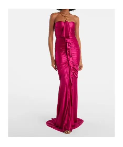 Balmain Draped Ruffled Satin Bustier Gown