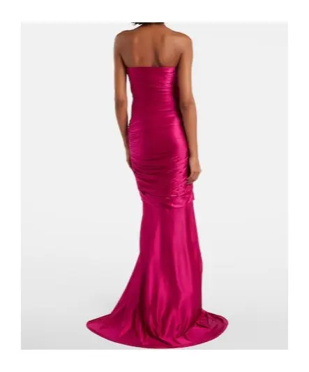 Balmain Draped Ruffled Satin Bustier Gown