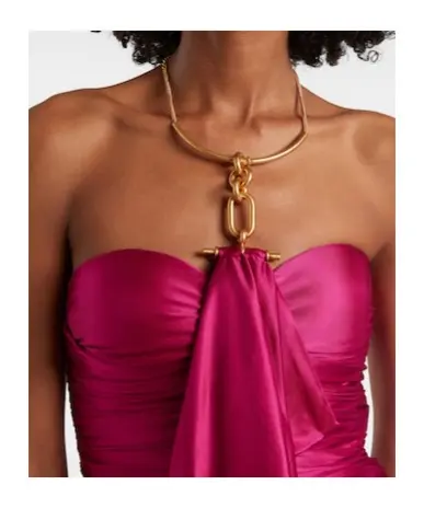 Balmain Draped Ruffled Satin Bustier Gown