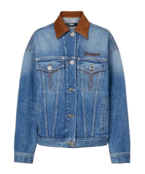 Versace Suede-trimmed Denim Jacket