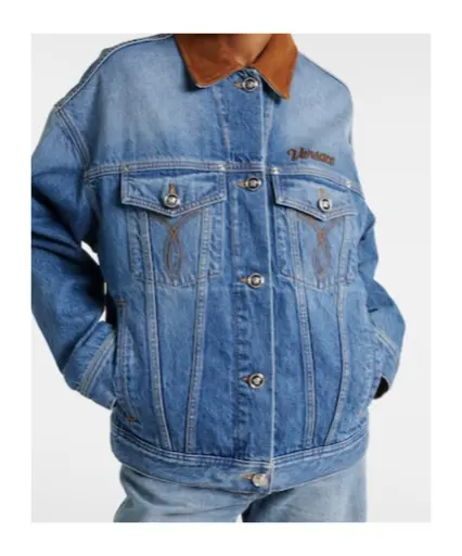 Versace Suede-trimmed Denim Jacket