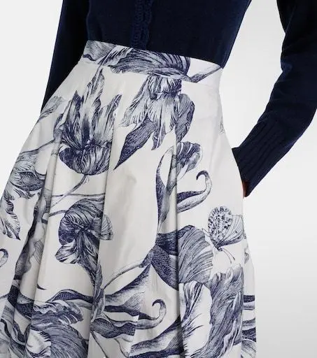 Erdem Floral Cotton Poplin Midi Skirt