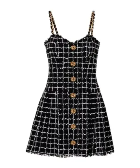 Balmain Chain-detail Checked Tweed Minidress