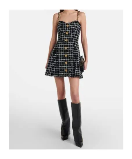 Balmain Chain-detail Checked Tweed Minidress