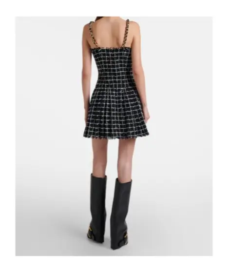 Balmain Chain-detail Checked Tweed Minidress