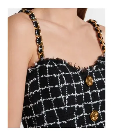Balmain Chain-detail Checked Tweed Minidress