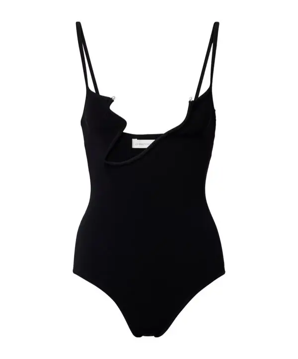 Christopher Esber Odessa Cutout Embellished Ribbed-knit Bodysuit - Black