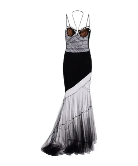 NENSI DOJAKA Asymmetric Draped Sheer Maxi Dress - Gray