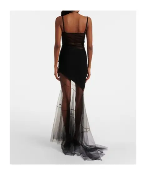 NENSI DOJAKA Asymmetric Draped Sheer Maxi Dress