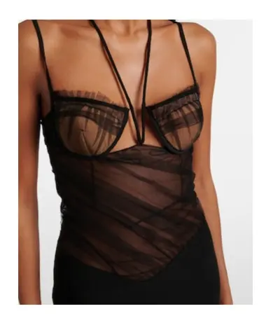 NENSI DOJAKA Asymmetric Draped Sheer Maxi Dress