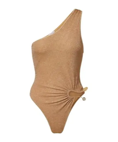 Oseree Embellished One-shoulder Lamé Swimsuit