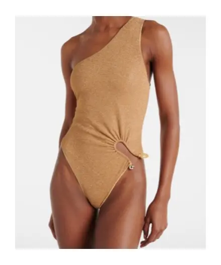 Oseree Embellished One-shoulder Lamé Swimsuit