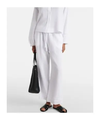Velvet By Graham & Spencer Cotton Muslin Wide-leg Pants With Lace Trim