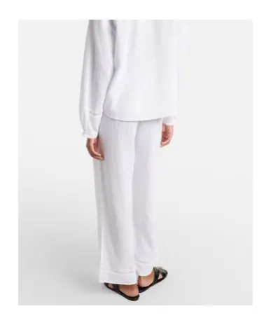 Velvet By Graham & Spencer Cotton Muslin Wide-leg Pants With Lace Trim