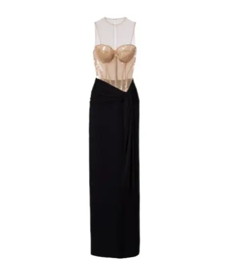 David Koma Sequined Paneled Bustier Gown