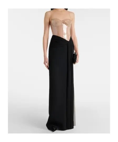 David Koma Sequined Paneled Bustier Gown
