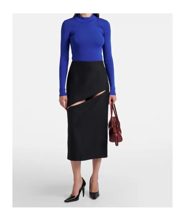 JIL SANDER Cutout Wool And Mohair Midi Skirt